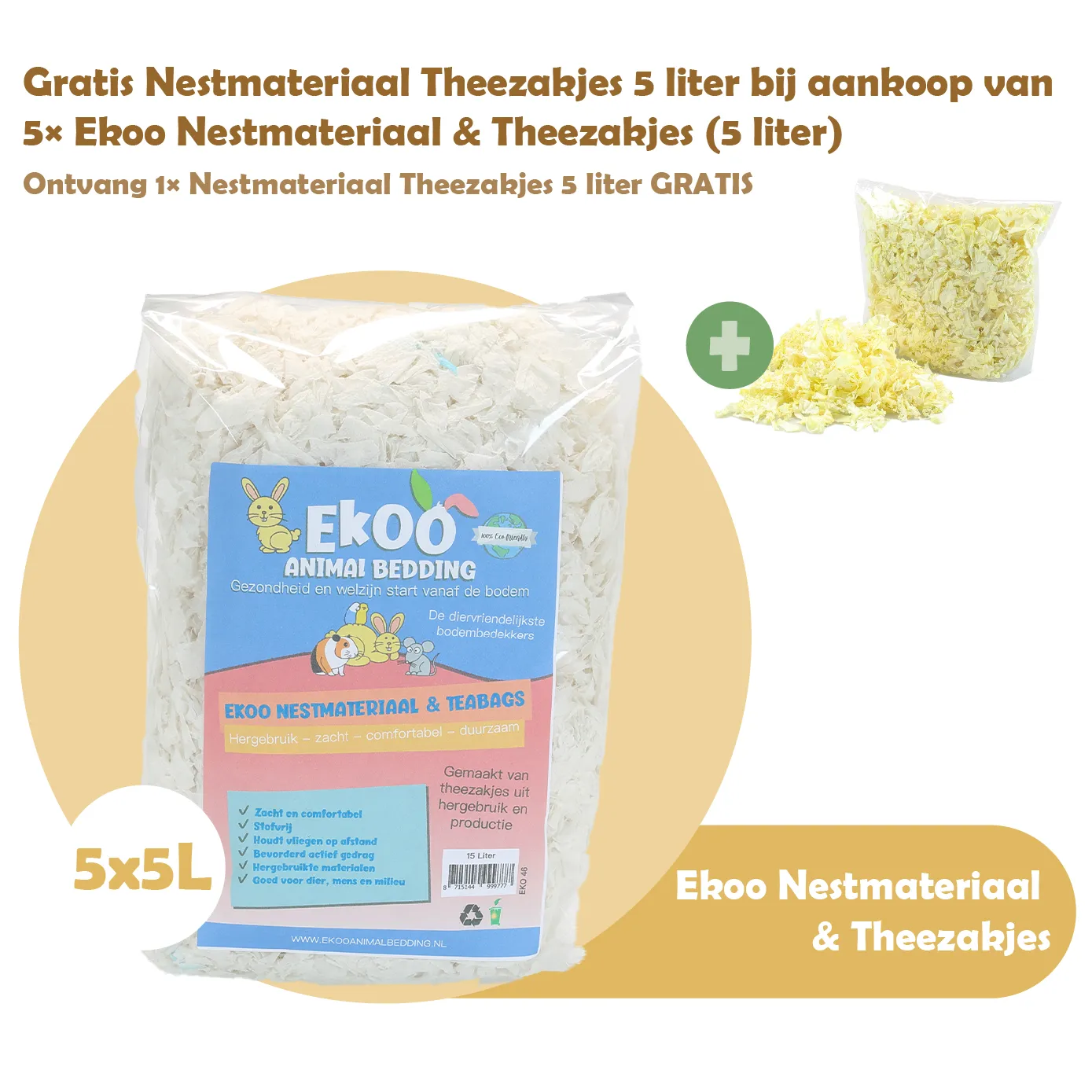 Gratis nestmateriaal theezakjes bij 5× Ekoo nestmateriaal
